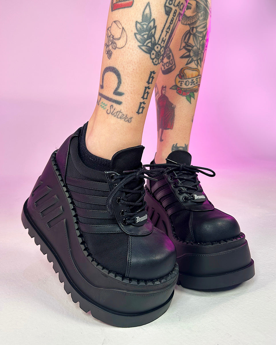 Demonia Black Stomp Oxford Platforms – Rave Wonderland
