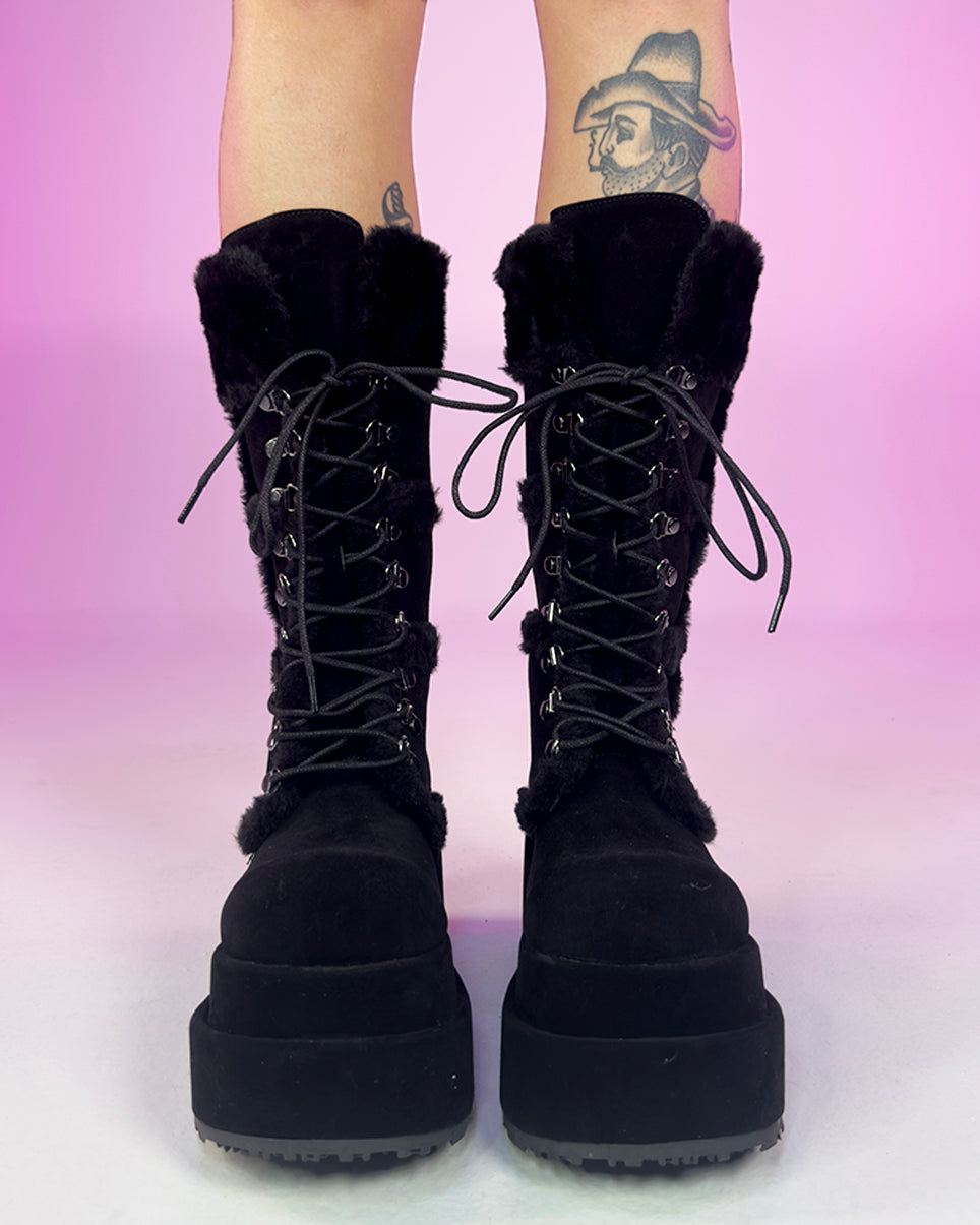 Demonia Black Bear Faux Fur Boots – Rave Wonderland
