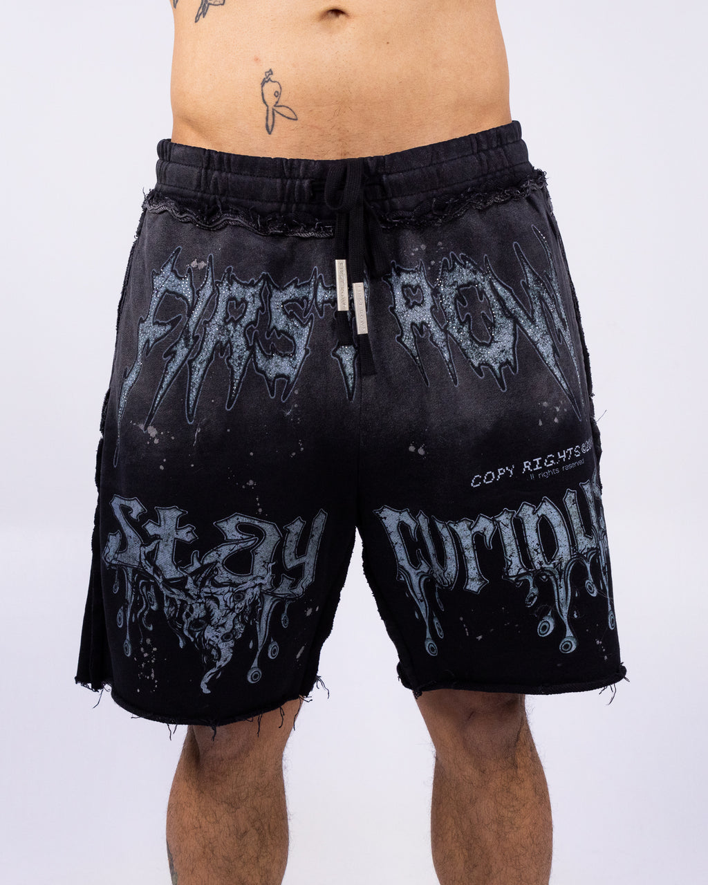 Stay Curious Men's Black Graphic Washed Shorts – Rave Wonderland
