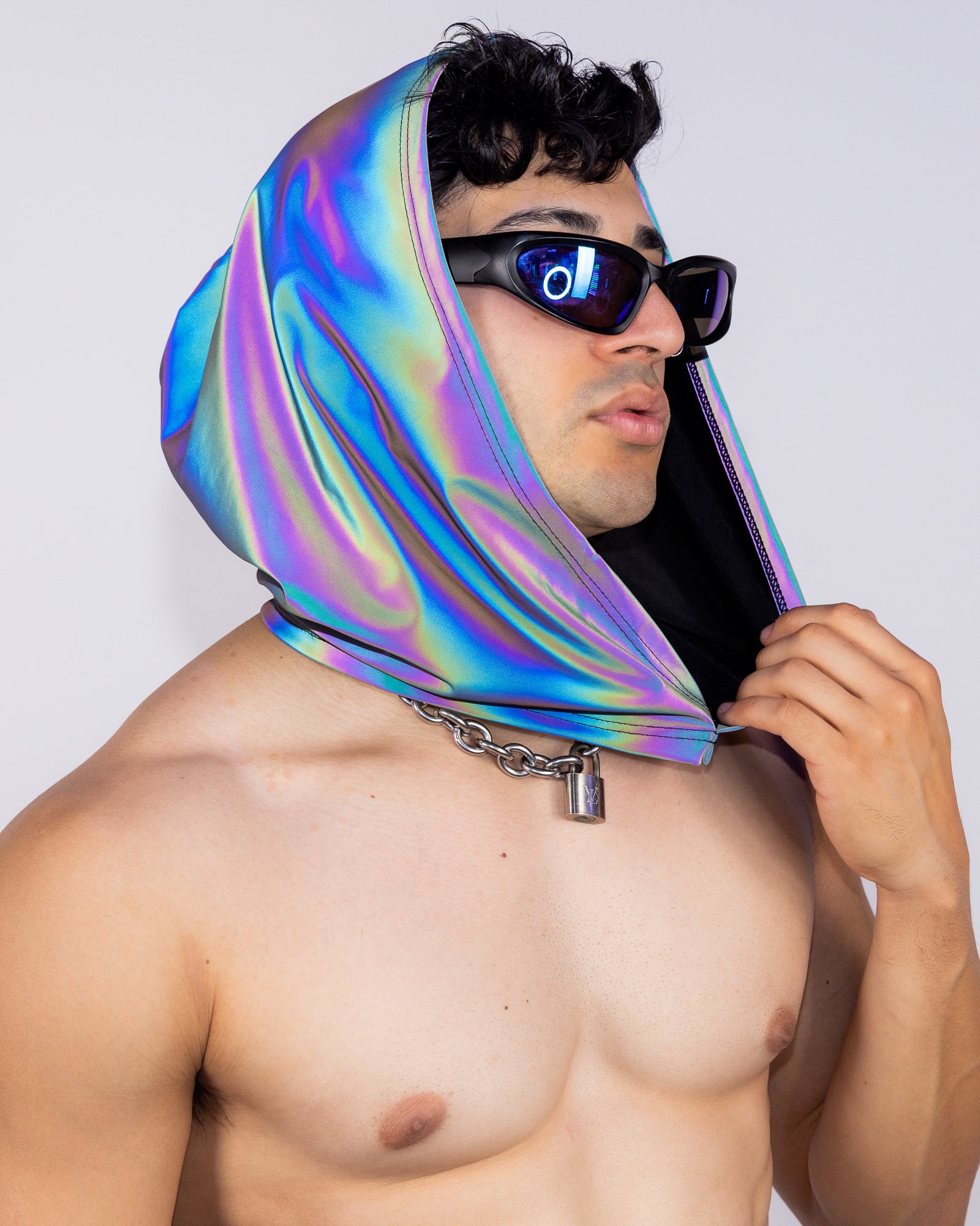 Rainbow Flash Reflective Hood for Bold Night Looks – Rave Wonderland