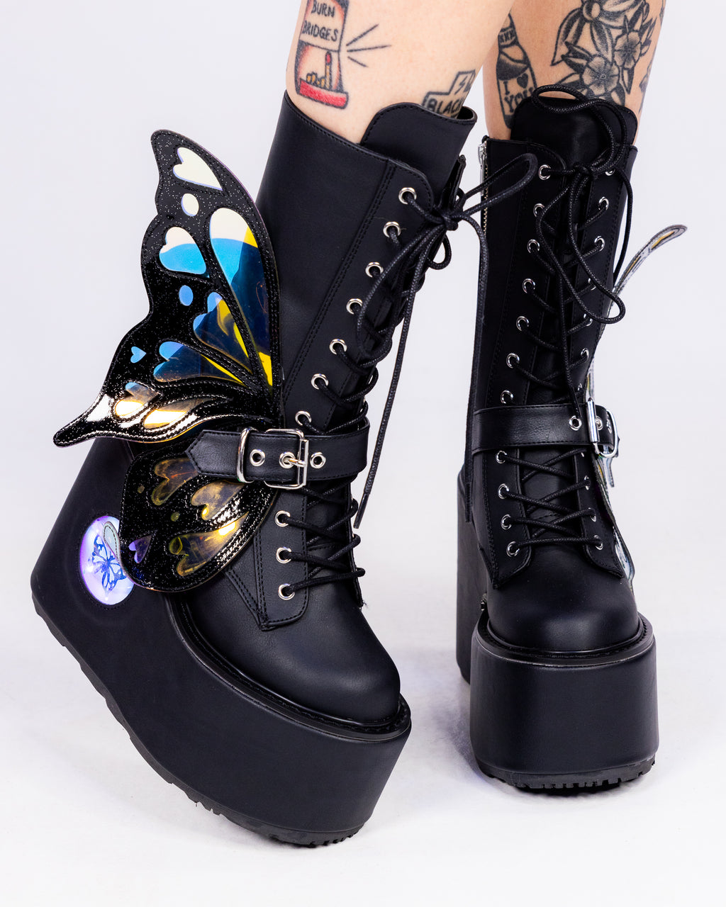 Demonia LED Blaze Women's Black Butterfly Boots – Rave Wonderland