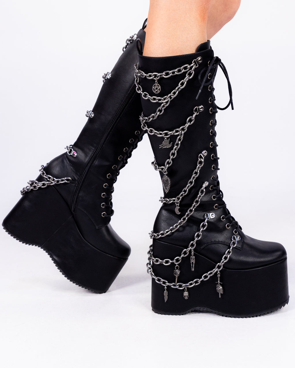 Camp Miracle Chain Women's Black Knee High Platform Boots – Rave Wonderland