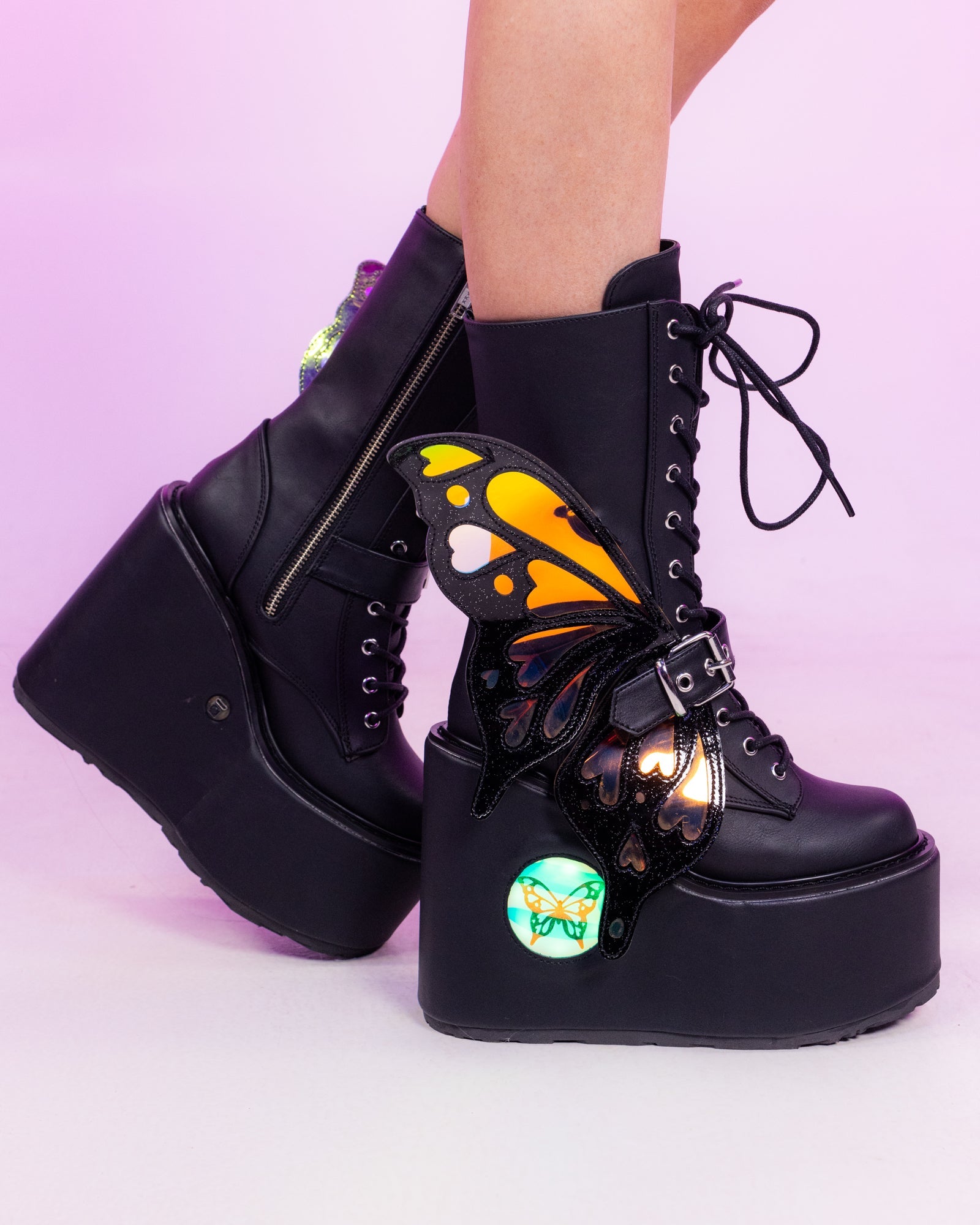 Demonia LED Blaze Women's Black Butterfly Boots – Rave Wonderland
