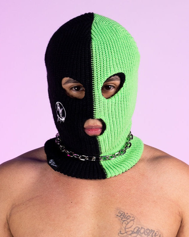 RW Black & Green Color Split Ski Mask for Raves – Rave Wonderland