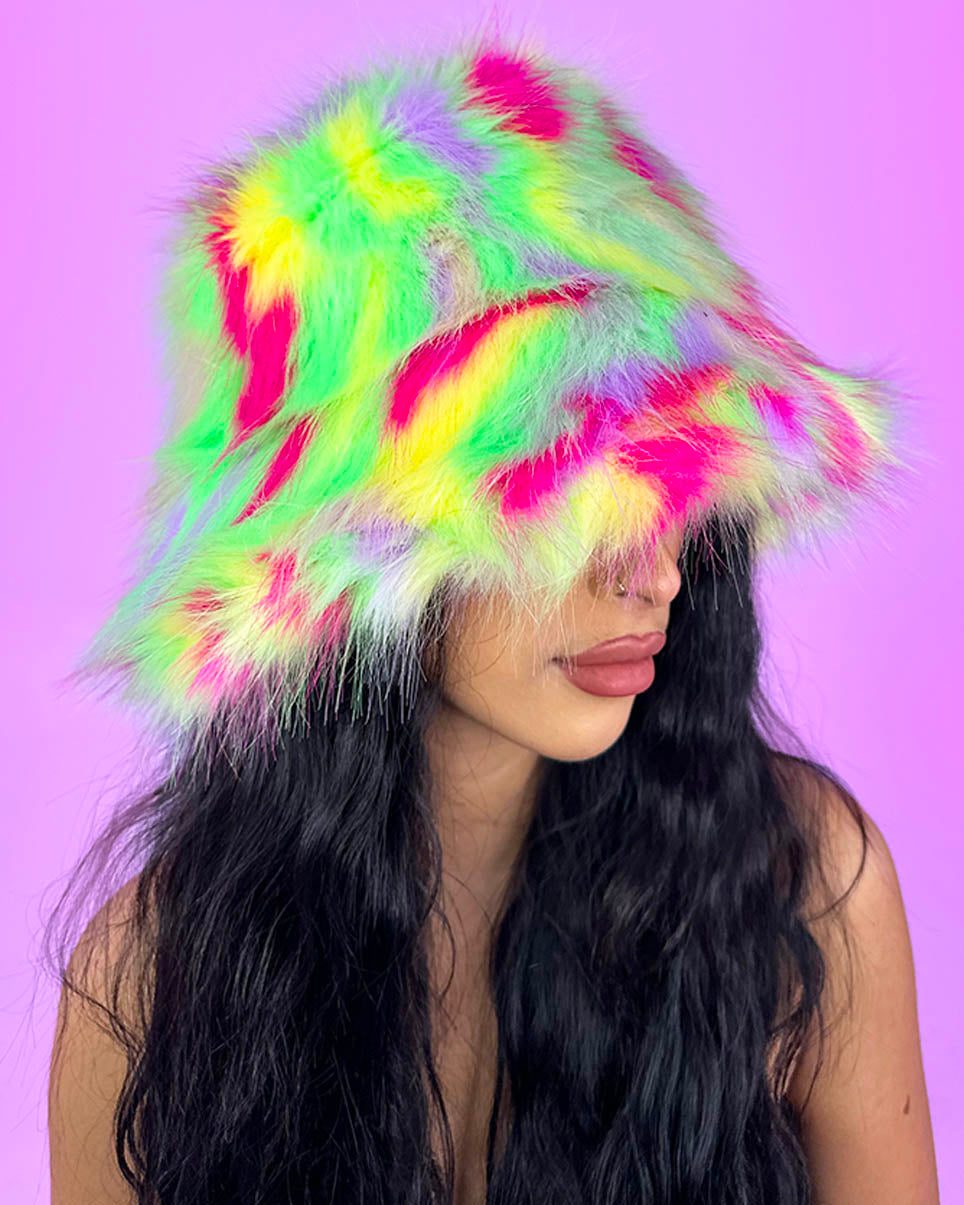 Acid Neon Fluffy Bucket Hat – Rave Wonderland