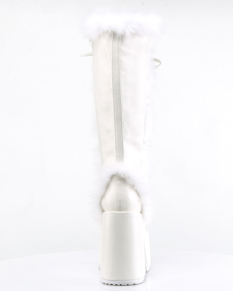 Demonia White Furry Winter Faux Fur Boots – Rave Wonderland