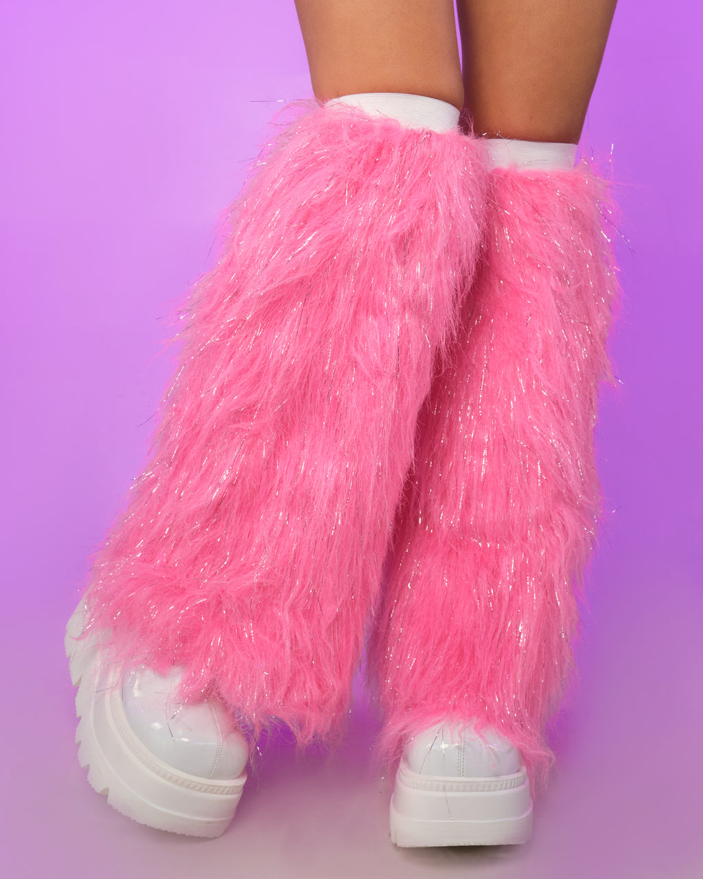 Pink/Silver Fluffy Leg Warmers – Rave Wonderland
