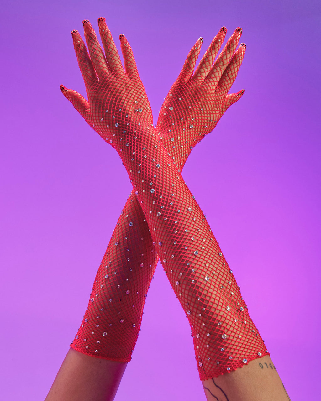 Red Rhinestone Fishnet Long Gloves – Rave Wonderland