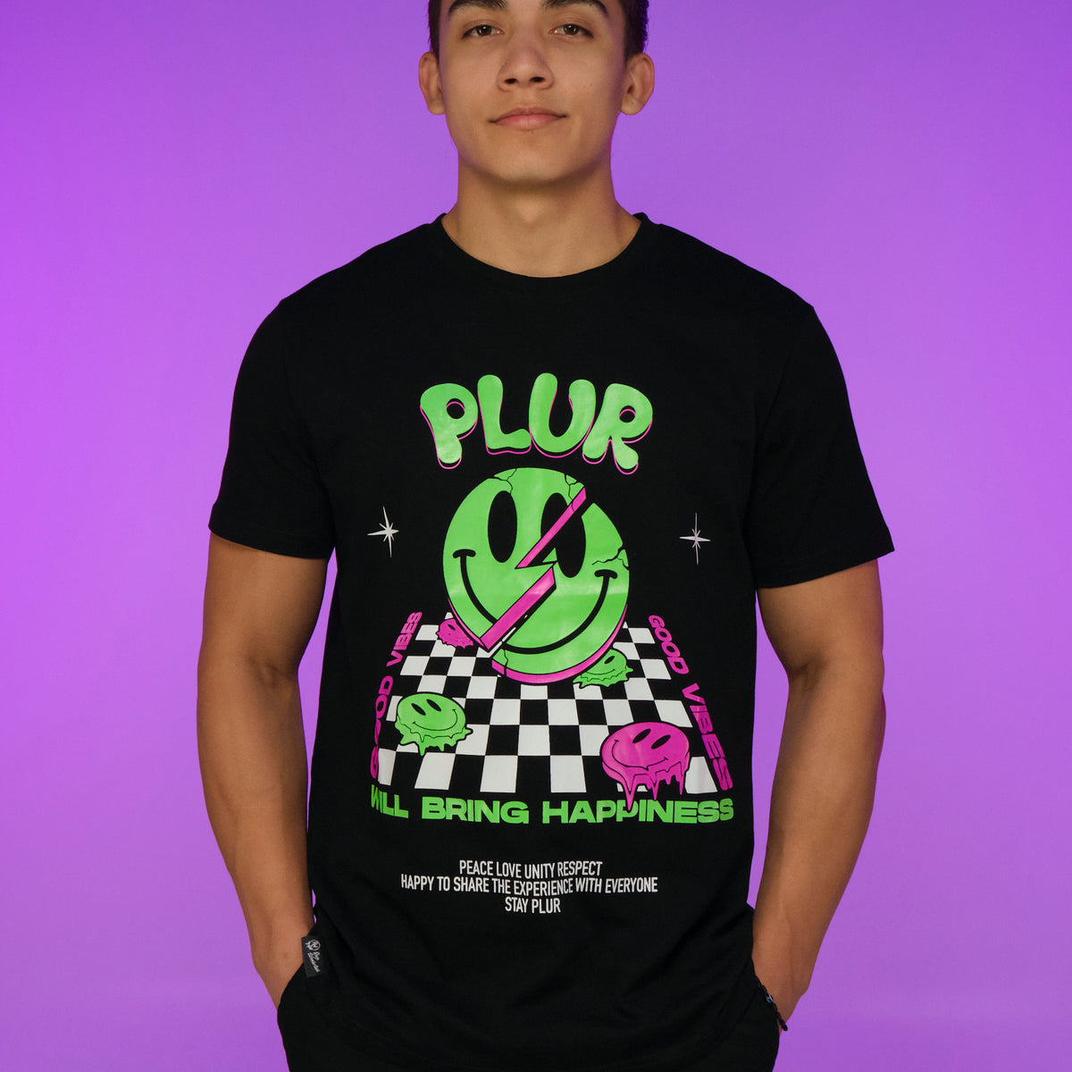 PLUR Vibes Only Trippy Chess Board Tee – Rave Wonderland