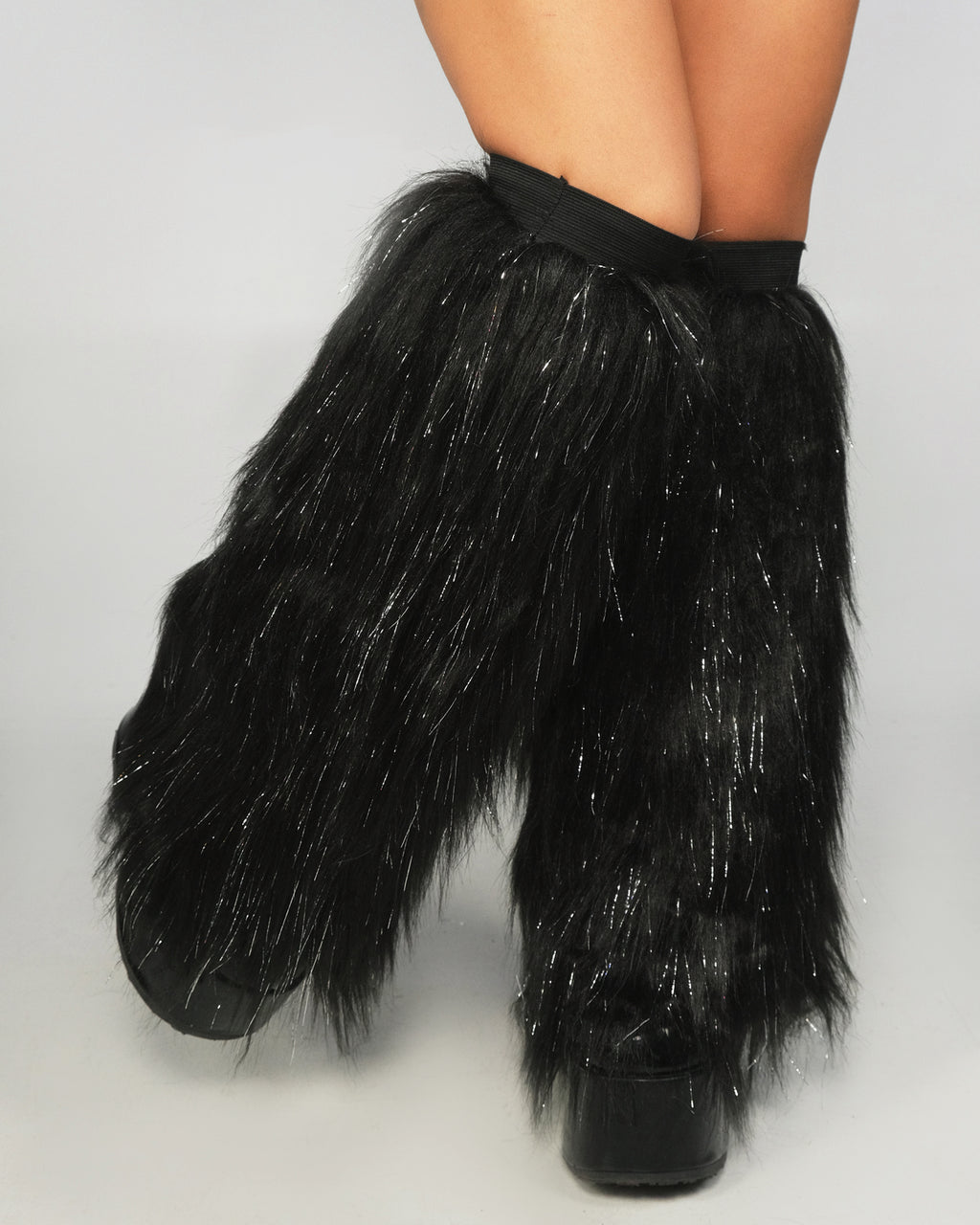 Black/Silver Fluffy Leg Warmers for Ultimate Comfort – Rave Wonderland
