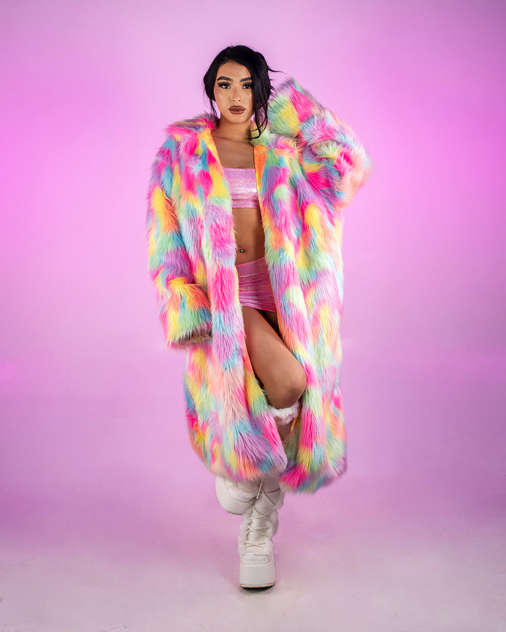 Neon Dreams Unisex Faux Fur Coat – Rave Wonderland