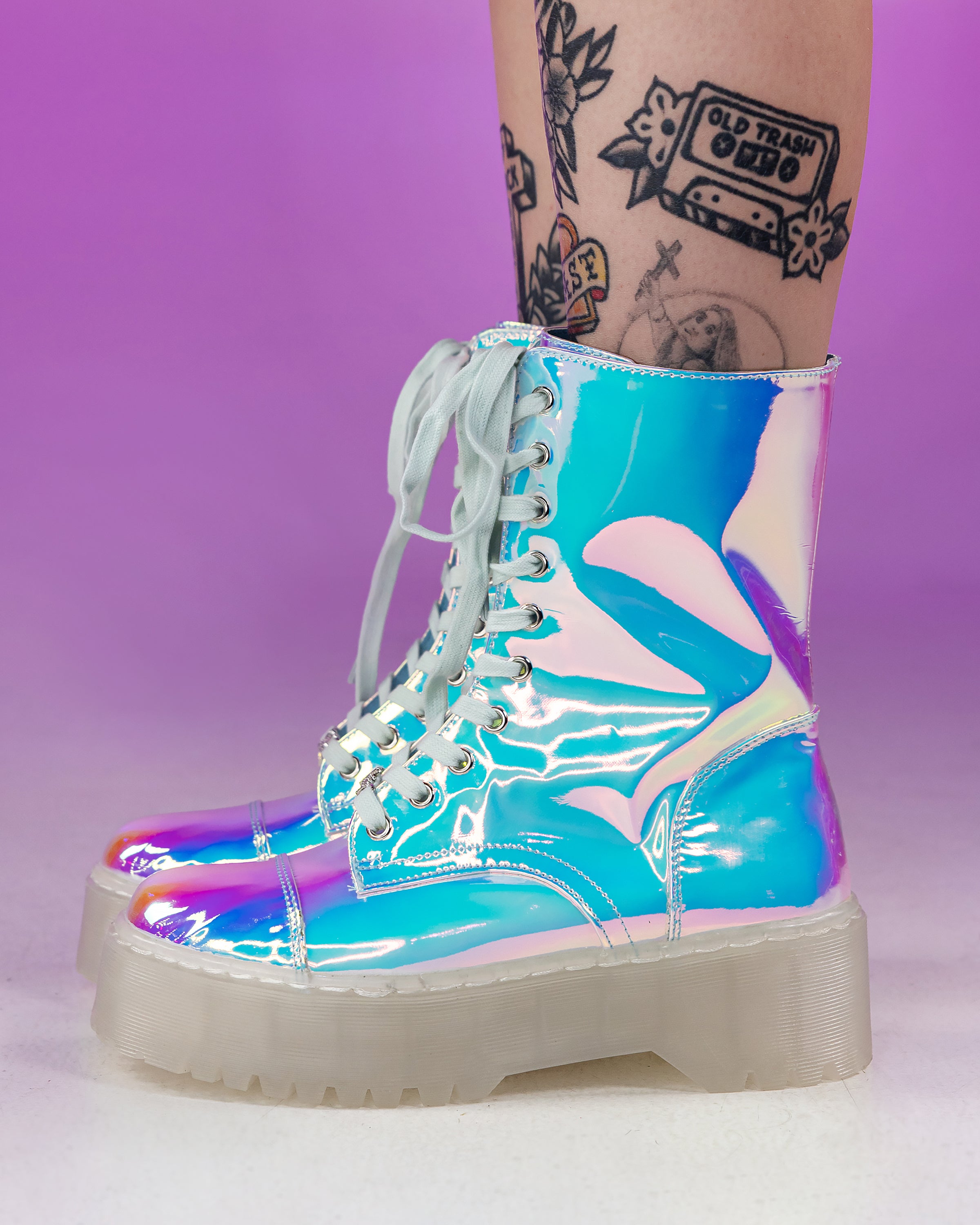 Cloudwalker Holographic Combat Boots – Rave Wonderland