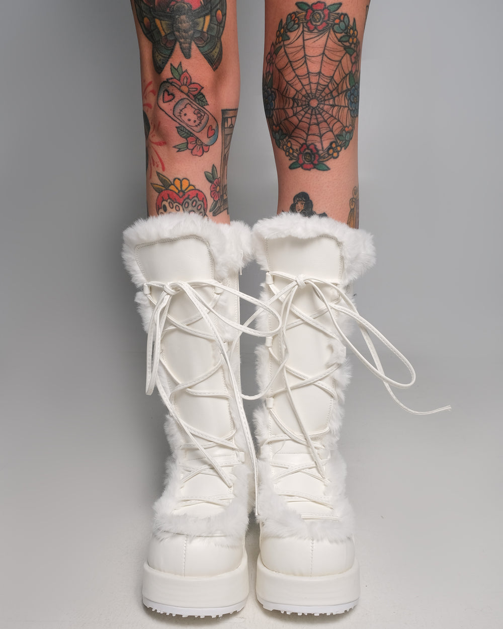 Demonia White Winter Solstice Faux Fur Boots – Rave Wonderland