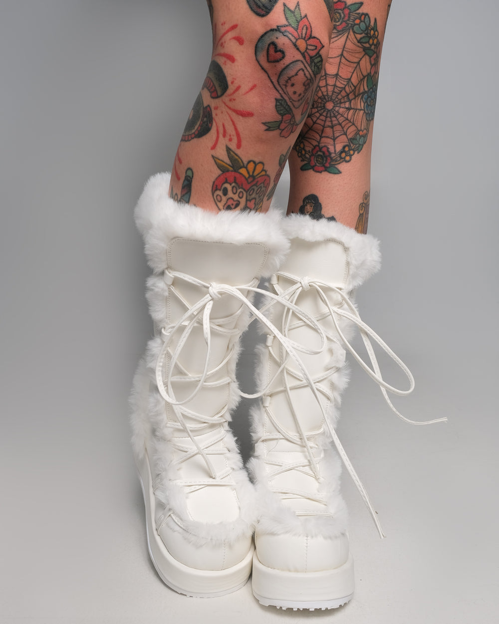Demonia White Winter Solstice Faux Fur Boots – Rave Wonderland