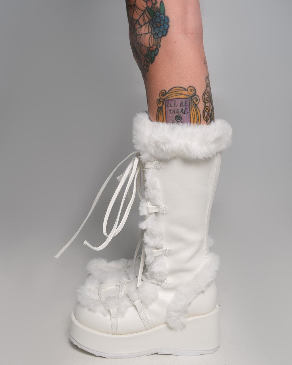 Demonia White Winter Solstice Faux Fur Boots – Rave Wonderland