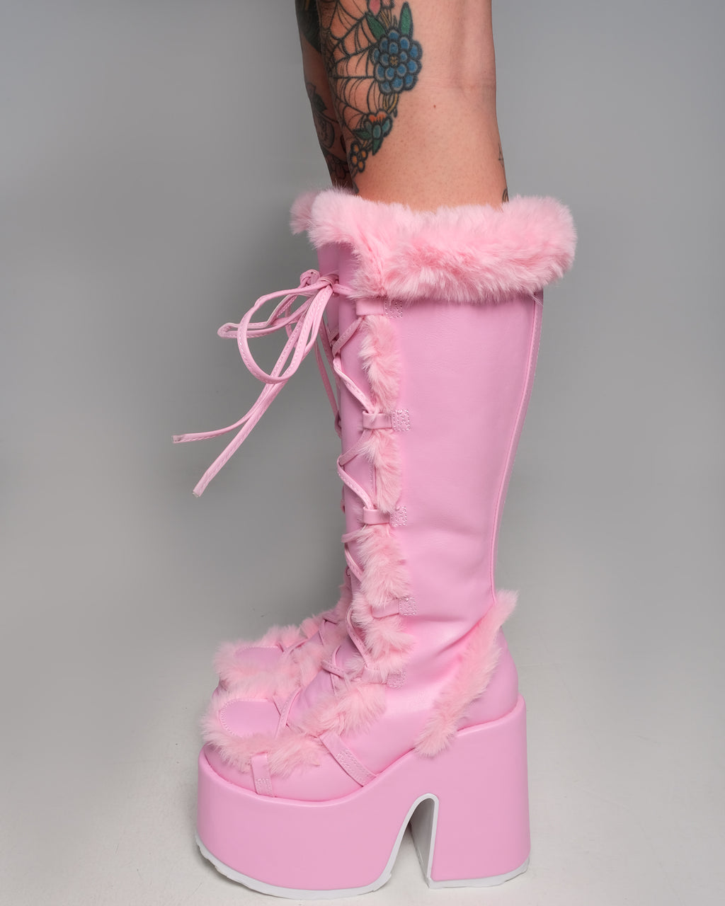 Demonia Pastel Pink Furry Winter Faux Fur Boots – Rave Wonderland