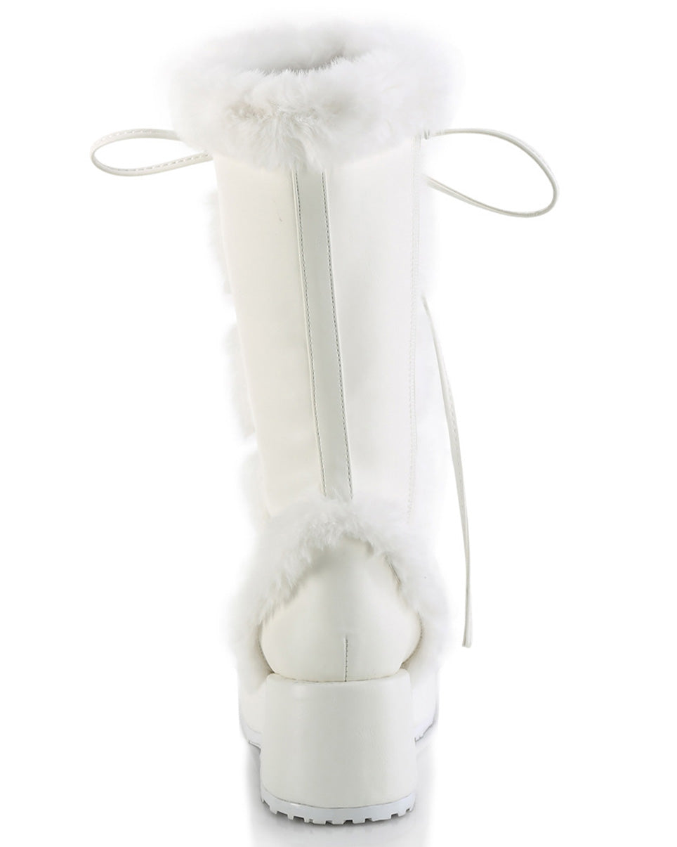 Demonia White Winter Solstice Faux Fur Boots – Rave Wonderland